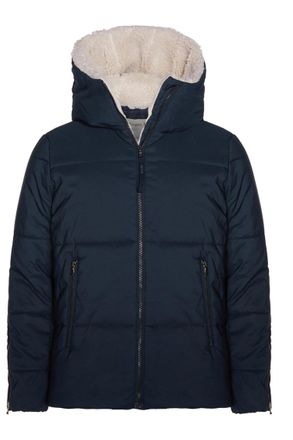 Will&rsquo;s Vegan Store Damen vegan Puffer Veganes Lammfell Dunkelblau & Creme