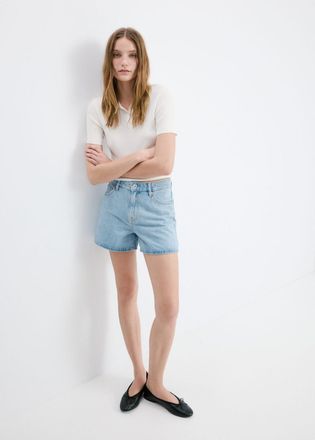 Mango Gerade Denimshorts mit hoher Bundh&ouml;he hellblau - Damen - 32 - MANGO