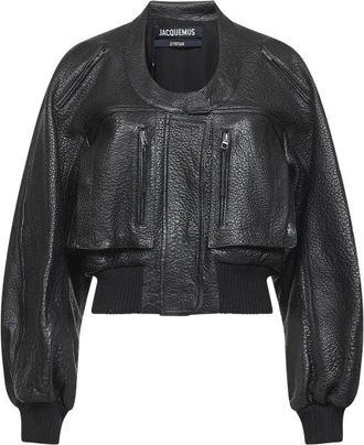 Jacquemus Femme, Vestes, Noir, Taille: 34 FR Manteau en Peau dAgneau Noir avec Poches à Fermeture Éclair