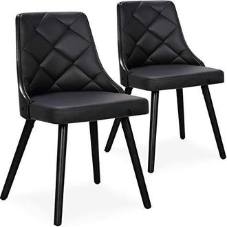 Menzzo Lalix Set mit 2 skandinavischen Stühlen Dunkles Holz & Kunstleder Schwarz