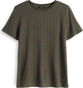 OPUS Damen Kurzarmshirt | Rippshirt SENDRASA Regular aus ECOVERO Viskose Mix Olive Leaf, 44