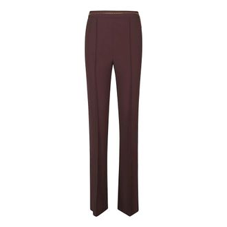 Elisabetta Franchi Femme, Pantalons, Brun, Taille: 38 FR Pantalon L&eacute;ger en Cr&ecirc;pe avec Cha&icirc;ne Bijou
