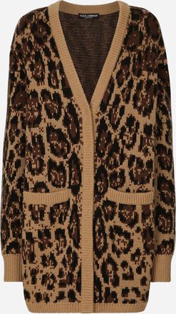 Dolce & Gabbana Langer Cardigan Aus Kaschmir- Und Wolljacquard Leomuster - Frau Strickwaren Mehrfarbig Kaschmir 38