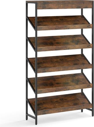 Giantex 6-stufiges B&uuml;cherregal, freistehendes Aufbewahrungsregal mit geneigten Ablagen & Kippschutz, 90 x 30 x 161 cm, Standregal f&uuml;r Wohnzimmer, B&uuml;ro, Arbeit