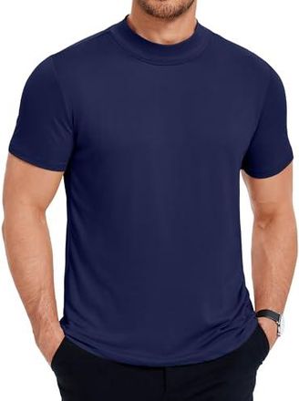 Coofandy T-Shirt Homme Col Rond Manches Courtes T-Shirts d&Eacute;t&eacute; Solide Respirant Elastique Top Travail D&eacute;contract&eacute; Haut Basique Bleu Marine XXL