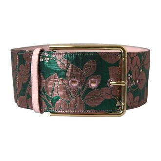 Dolce & Gabbana Blumiges Jacquard Gold Schnalle G&uuml;rtel - - Accessories - Damen - Mehrfarbig - ONE SIZE