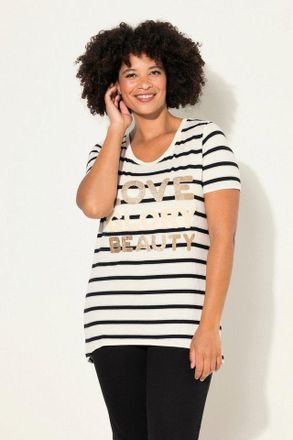 Angel Of Style T-Shirt T-Shirt Rippjersey Ringel Schriftzug Rundhals