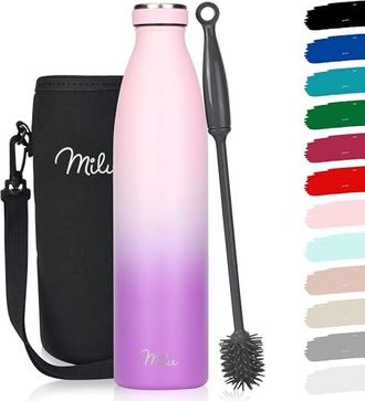 Milu Bouteille deau en Acier Inoxydable - Double paroi isol&eacute;e sous vide - Bouche Standard Gourde - 350ml 500ml / 750ml / 1000ml/ 1.5l - sans BPA - Thermo G
