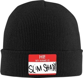 Generic Chapeau dHomme, &eacute;tiquette Rouge Nom de Haut Slim Shady Femmes Bonnet tricot&eacute; Unisex Tuque Pull Hiver Chaleur Thermique No&euml;l Plein Plein No&euml;l Randonn&eacute;e