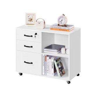 Yaheetech Yaheetech - Caisson de Bureau &agrave; 3 Tiroirs, Support Imprimante sur 5 roulettes Mobile, 1 Tiroir verrouillable, 2 Compartiments, Dossier de Format A4