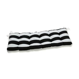 Pillow Perfect Gestreiftes Sofakissen für drinnen und draußen, mit Bändern Getuftet, Wetter-und lichtbeständig, Polyester, Schwarz/Weiß Cabana Streifen, 18 x 56