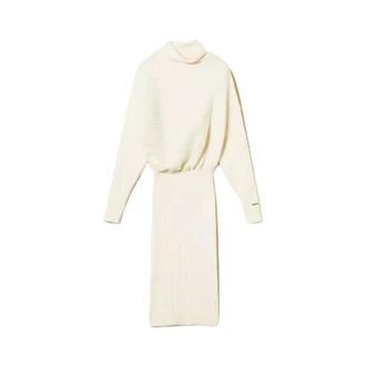 Twinset Femme, Robes, Blanc, Taille: 40 FR Robe midi c&ocirc;tel&eacute;e &agrave; col montant