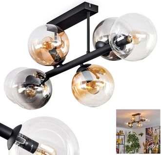 HOFSTEIN Deckenleuchte Gastor, 6-flammige Deckenlampe aus Metall/Glas in Schwarz/Rauch/Bernstein/Klar, Leuchte im Retro/Vintage-Design (Schirme &Oslash; 15cm), E14, E
