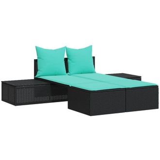 vidaXL Doppelte Sonnenliege mit Kissen Schwarz Poly Rattan vidaXL
