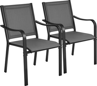 Yaheetech 2er-Set Gartenst&uuml;hle Stapelbar Esszimmerstuhl Gartenstuhl Witterungsbest&auml;ndig Armlehnst&uuml;hle f&uuml;r Garten/Terrasse/Hof bis 136 kg Belastbar Grau