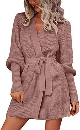 Generic Cardigan Femme - Femmes Manches Longues Bouffantes surdimensionn&eacute; col en V Pull en Tricot Doux Ouvert Avant Cardigan Manteau v&ecirc;tements dext&eacute;rieur avec