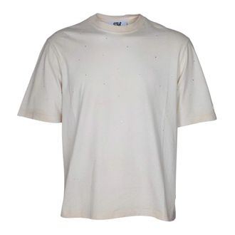 Golden Goose Femme, Tops, Blanc, Taille: 34 FR T-shirt Vintage en Coton avec Micro-Clous Appliqu&eacute;s