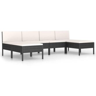 vidaXL Vidaxl - Salon de jardin 6 pcs avec coussins R&eacute;sine tress&eacute;e Noir