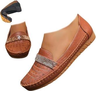 Generic Chaussures orthop&eacute;diques &eacute;l&eacute;gantes en cuir avec strass pour femme, mocassins orthop&eacute;diques scintillants, l&eacute;gers et scintillants &agrave; enfiler pour un usag