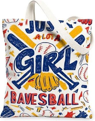 Generic Sac fourre-tout en toile imprim&eacute; baseball, design sportif amusant, sacs de courses l&eacute;gers r&eacute;utilisables, sacs d&eacute;t&eacute; &eacute;l&eacute;gants et lavables &agrave; l&eacute;paule Stra