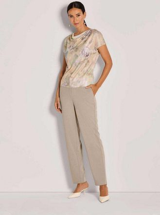 Madeleine Strickpullover Elegantes Viskoseshirt mit Wasserfallkragen Leichtes Strickoberteil in floralem Design, ohne &Auml;rmel