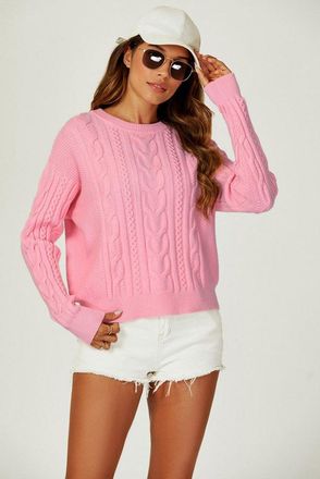 FS Collection Strickpullover Damen Strickpullover Rundhalspullover -Zopfmuster Rundhalsausschnitt (Einheitsgr&ouml;&szlig;e: UK 8-16 / EU 36-44, 4 Farben : Schwarz, Dunkelgrau