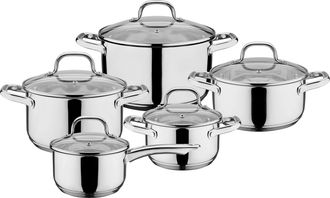 GSW 806787 Kochtopf-Set Trentino 10-tlg, Edelstahl rostfrei, Glas, silber