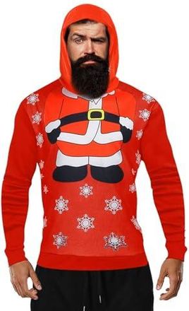 Generic Pull de Noël 2025 à capuche pour homme, fantaisie moche imprimé graphique 3D, sweat-shirt décontracté pour fêtes de fin dannée, pull à capuche pour ad