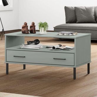 vidaXL Couchtisch OSLO mit Metallbeinen Grau 85x50x45 cm Massivholz vidaXL