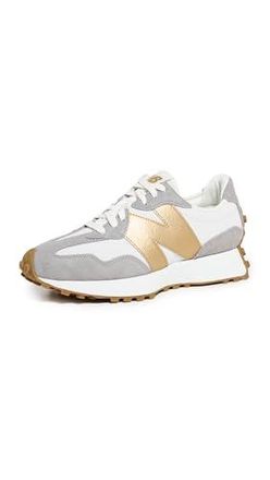 New Balance Baskets 327 pour femme, Gris mati&egrave;re/dor&eacute; m&eacute;tallis&eacute;, 9.5
