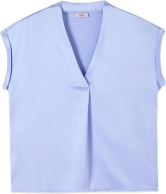 Oltre Femme, Blouses et Chemises, Bleu, Taille: 44 FR T-shirt col V bi-mati&egrave;re