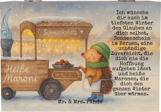 Mr. & Mrs. Panda Box Igel Maronen Design 22 x 15 cm - Geschenk, truhe holz, Holzkiste mit Deckel, Weihnachten, Aufbewahrungsbox, Duft, Kastanien, schatztruhe, Weihnach