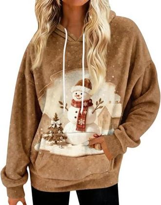 Generic Pull de Noël en polaire pour femme, imprimé renne 3D, bonhomme de neige, arbre de neige, surdimensionné, drôle, manches longues, col rond, pull moche 