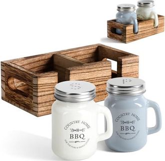 Com-Four Ensemble sali&egrave;re et poivri&egrave;re 3 pi&egrave;ces - shaker &agrave; &eacute;pices dans une bo&icirc;te en bois - pot &agrave; &eacute;pices avec inscription en forme de chope &agrave; bi&egrave;re (3-teilig - 
