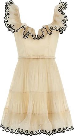 Zimmermann Femme, Robes, Beige, Taille: 38 FR Mini-robe brod&eacute;e &agrave; volants