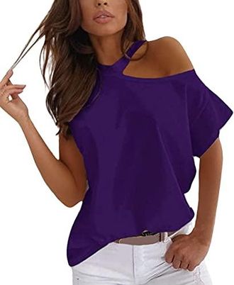 ORANDESIGNE Tee-Shirt Femme Sexy Été Tops Impression de Coeur Manches Court Épaules Dénudées Chic Haut Blouse T-Shirt Grande Taille H Violet S