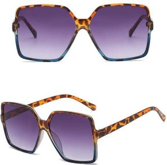 Generic Lunettes de soleil carrées surdimensionnées pour femmes, lunettes simples à la mode pour femmes, lunettes vintage à monture léopard UV400, Léopard Ble
