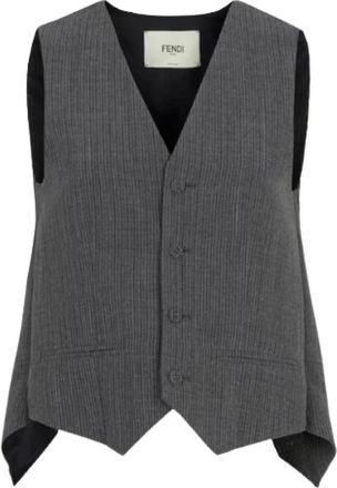 Fendi Dekonstruierte Nadelstreifen-Wollweste - - Jackets - Damen - Grau - S