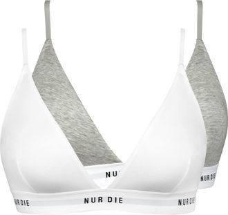 Nur Die 2er Pack Soft BH sportlich ohne Bügel bügelloser BH Triangel Bra Bustier Baumwolle Damen, Graumelange/Weiss, XL