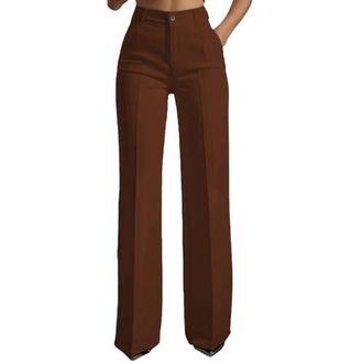 Generic 2026 Pantalon de costume simple taille haute pour femmes, pantalon de costume classique daffaires &agrave; jambe droite avec poches, marron fonc&eacute;, XXL