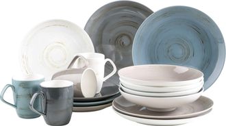 Mäser 931526 Serie Derby Premium Geschirr-Set für 4 Personen in Gastronomie-Qualität, 16-teiliges modernes Kombi-Service mit runden Tellern in bunten Pastel