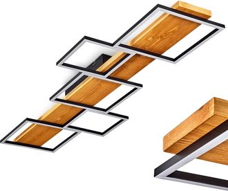 HOFSTEIN LED Deckenleuchte Pompu, dimmbare Deckenlampe aus Metall/Holz/Kunststoff in Schwarz/Natur/Weiß, moderne Leuchte über herkömmlichen Lichtschalter dimmb