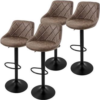 ML Design ML-Design Lot de 4 Tabourets de Bar en Simili, Marron, Chaise Rembourr&eacute;e avec Dossier et Repose-Pieds, R&eacute;glable en Hauteur 62-82 cm, Pivotante &agrave; 360&deg;,