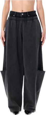 Alexander Wang Femme, Pantalons, Gris, Taille: W25 Pantalon de surv&ecirc;tement &agrave; taille en denim et d&eacute;tails fendus