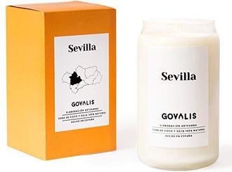 GOVALIS Sevilla Duftkerze | 100% natürliches Sojawachs | 100 Stunden, große Duftkerze im Glas, Souvenirs von Sevilla, Duft Orangenblüte Jasmin, originelle Ges