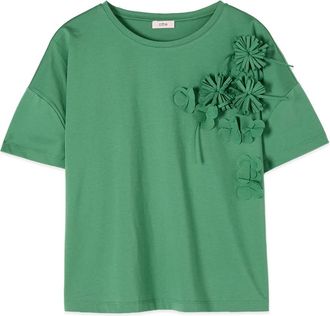 Oltre Femme, Tops, Vert, Taille: 40 FR T-shirt avec appliqu&eacute;s floraux