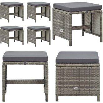 vidaXL Gartenhocker 4 Stk. mit Sitzkissen Poly Rattan Grau - Gartenhocker - Outdoor M&ouml;bel - Rattan M&ouml;bel - Gartenstuhl - Balkonm&ouml;beln - Home & Living