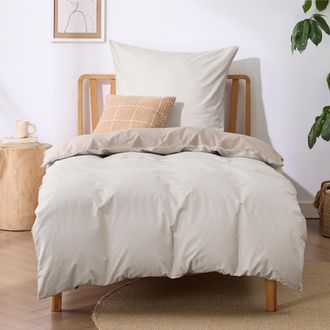 Bedsure Bettw&auml;sche 135x200 2teilig Beige - Baumwolle Bettw&auml;sche-Sets 135 x 200 cm Wendebettw&auml;sche 2teilig mit Kissenbezug 80x80 cm, Oeko-TEX Zweifarbiger Bett