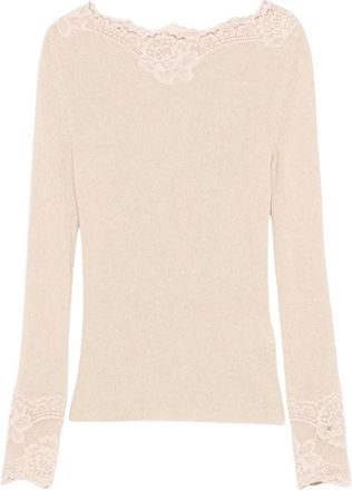 Valentino Garavani Femme, Pulls, Beige, Taille: 38 FR Haut en maille orn&eacute; de dentelle