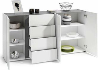 Dmora Sideboard Baveno, Kommode mit 4 Schubladen, 38x180x92h cm Wei&szlig;